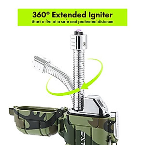 Extremus Blaze 360 Rechargeable Electric Lighters, Dual Arc Lighter, Windproof Plasma Lighter, Waterproof Lighter, Flameless Lighter with Whistle Lanyard for Camping (Army Green Flex)