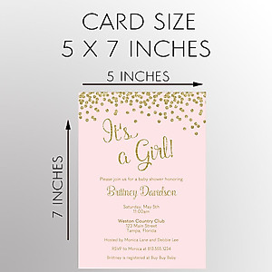 Customizable Baby Shower Invitations for Girl Pink and Gold Invites with Envelopes (12 Count)