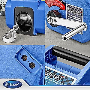Bravex Trailer Winch 6000LBS, Reversible Portable 12-Volt DC Electric Winch Boat Trailer Truck Power-in, Power-out (Corded Remote Control & Hand Crank)