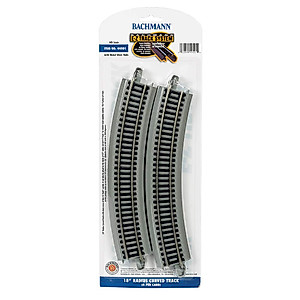 Bachmann Trains - Snap-Fit E-Z TRACK 18” RADIUS CURVED TRACK (4/card) - NICKEL SILVER Rail With Gray Roadbed - HO Scale , Grey