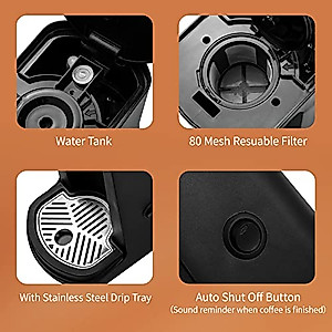 Aiosa 2 in 1 Single Serve K cup Coffee Maker 14Oz,With Travel Cup,Mini Single Personal Coffee Maker Machine,One Button Operation,Auto Shut Off,800W With Resuable Filter, One Cup Coffee Maker
