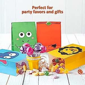 Mocoosy 24 Pieces Animal Party Favor Bags - Kids Goodie Bags for Birthday Party, Animal Candy Treat Bags Colorful Party Paper Gift Bags for Jungle Safari Theme Birthday Party Baby Shower Supplies