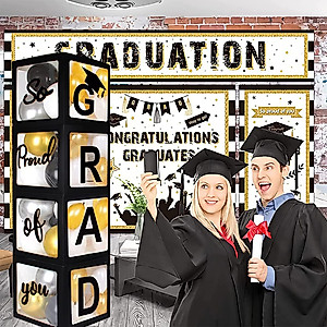 2024 Graduation Party Decoration Black Balloon Boxes with Letters 2024 Grad & So Proud of You and 20 pcs Ballons…