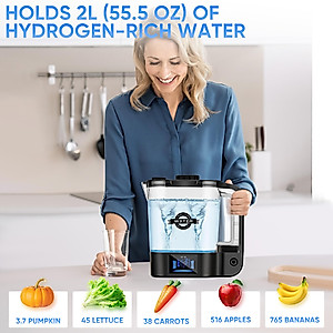 Hydrogen Water Pitcher, Upgraded 3000PPB Version Ion Membrane Hydrogen Water Bottle, 2L Large Capacity Hydrogen Water Bottle Generator Improve Water Quality, Suitable for Purified Water (Black)