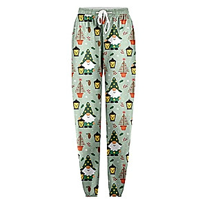 Plus Size Sweatpants,High Waisted Sweatpants for Women Christmas Gnome Print Elastic Waisted Baggy Sweatpants Drawstring Wide Leg Lounge Bottoms Red Wine Glass Print Green XL