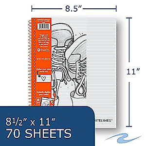 ROARING SPRING Whitelines Premium Line Ruled Spiral Notebook, Digitally Download Your Notes, FREE App, 11" x 8.5" 70 Sheets