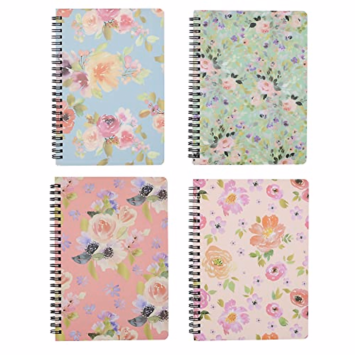 Yansanido Spiral Notebook, 4 Pcs A5 Thick Flower Design Hardcover 8mm Ruled 4 Color 80 Sheets -160 Pages Journals for Study and Notes (flower)