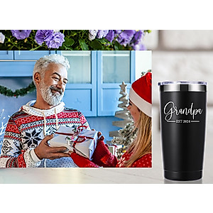 momocici Grandpa Est. 2024 20 OZ Tumbler.First Time Grandfather,Grandpa to Be,New Grandpa,Newborn Gifts.Birthday,Christmas Gifts for New Grandfather,Husband,Men Travel Mug(Black)