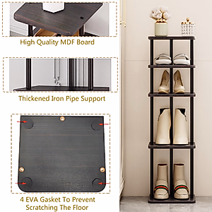 SORCEDAS Shoe Rack Vertical Narrow Shoe Shelf Storage 5 Tier Corner Shoe Organizer for Closet Entryway Garage(Black + Rustic Dark Brown)