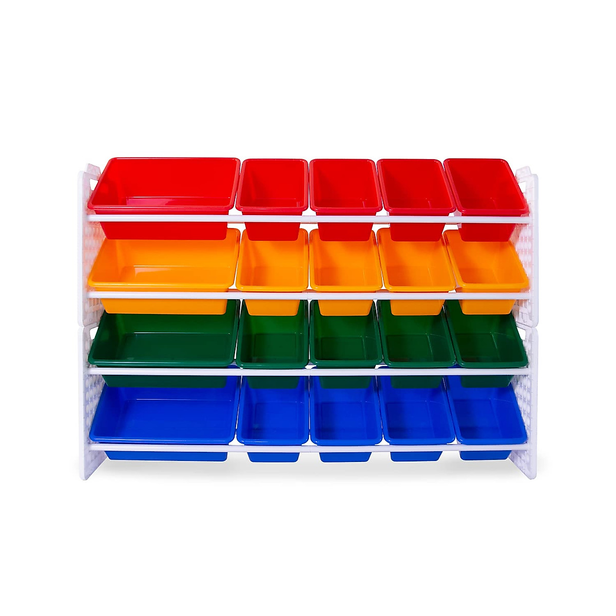 UNiPLAY Toy Organizer with 20 Removable Storage Bins, Multi-Bin Organizer for Books, Building Blocks, School Materials, Toys with Baseplate Board Frame (Primary)