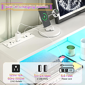 knoworld White 6 Drawer Dresser for Bedroom, Chest of Drawers with LED Light and Power Outlet, Tall Wide Dresser for Organizer Cabinet Bedroom,Living Room,Hallway, Entryway, Bedroom