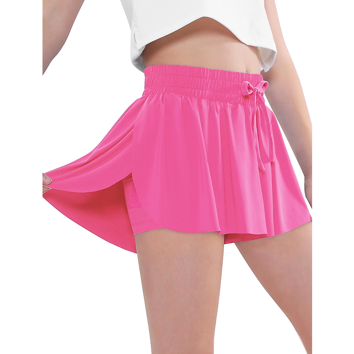 Girls Athletic Flowy Shorts with Inner Pockets Butterfly Running Active Workout Sports Elastic Waist Shorts for Kids Pink 10Y