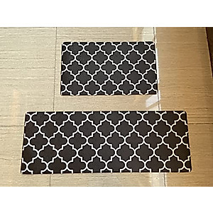 IO Anti Fatigue Mat Set of 2 Cushioned Standing Desk Mat and Kitchen Rug - Stain Resistant Waterproof and Non-Slip - Kitchen Office Home Sink Laundry - Black