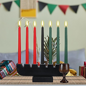 Zubebe 10 Pcs Kwanzaa Kinara Set 3 Red 3 Green 1 Black Kwanzaa Candles Set Black Kwanzaa Kinara Bamboo Table Mat Kwanzaa Candle Holder Wooden Wine Goblet for Kwanzaa Celebration Decoration