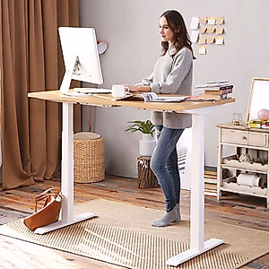 FLEXISPOT Adjustable Desk, Electric Standing Desk Sit Stand Desk, 48 x 24 Inches Whole-Piece Bamboo Desk Top Home Office Table Stand up Desk (White Frame+Bamboo Top)