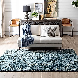 Mohawk Home Francesca Ornamental Medallion Denim Blue 10' x 14' Shag Area Rug Perfect for Living Room, Dining Room, Office