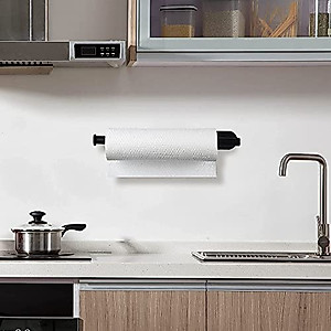 Paper Towel Holder Under Cabinet, Wall Mount Paper Towel Roll Holder, Both Perforated and Self Adhesive Installations (Matte Black)