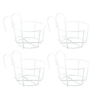 defutay Hanging Railing Planters, 4 Pack Round Flower Pot Holders,Metal Pot Plant Baskets for Balcony,Garden,Indoor & Outdoor(White,4 PCS)