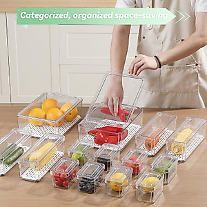 novelinks 14 Pack Fridge Organizer Bins Clear Stackable Fridge Organizer Bins With Lids Vegetable & Fruit Organizer Clear Pantry Organizer Bins (14)