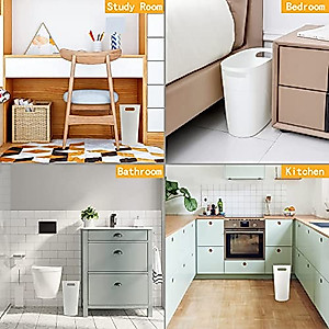 HZSOOCH 3 Pack Slim Waste Basket 3.2 Gallon 12L Plastic Small Trash Can, Office Trash Can, Slim Garbage Container Bin, Small Wastebasket with Handles for Narrow Spaces Bathroom, Kitchen (White)