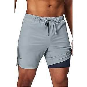 Fabletics Men's The One Short (Lined), Training, Swimming, Lightweight, Quick-Dry, Zip Pocket, Stretch Woven, 7" Inseam, XL, Shadow Grey