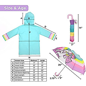 Girls Rain Jacket & Kids Umbrella Set - Toddler Umbrellas for Rain - Kids Raincoat for Boys and Girls Rain Coat for 5-7 (Unicorn Design)