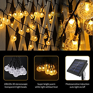 Solar powered Outdoor String Lights Globe – Waterproof Crystal Ball solar String Lights 8 Modes with 100LED 39FT – Good Ideal for Garden Yard Home Party Wedding Christmas Decoration (Warm White)