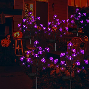 2 Packs 40LEDs Solar Halloween Bat Stake Lights, 2 Modes Purple Halloween Bat Lights for Outdoor Halloween Decorations, Waterproof Solar Halloween Lights Stakes for Garden Yard Pathway Walkway