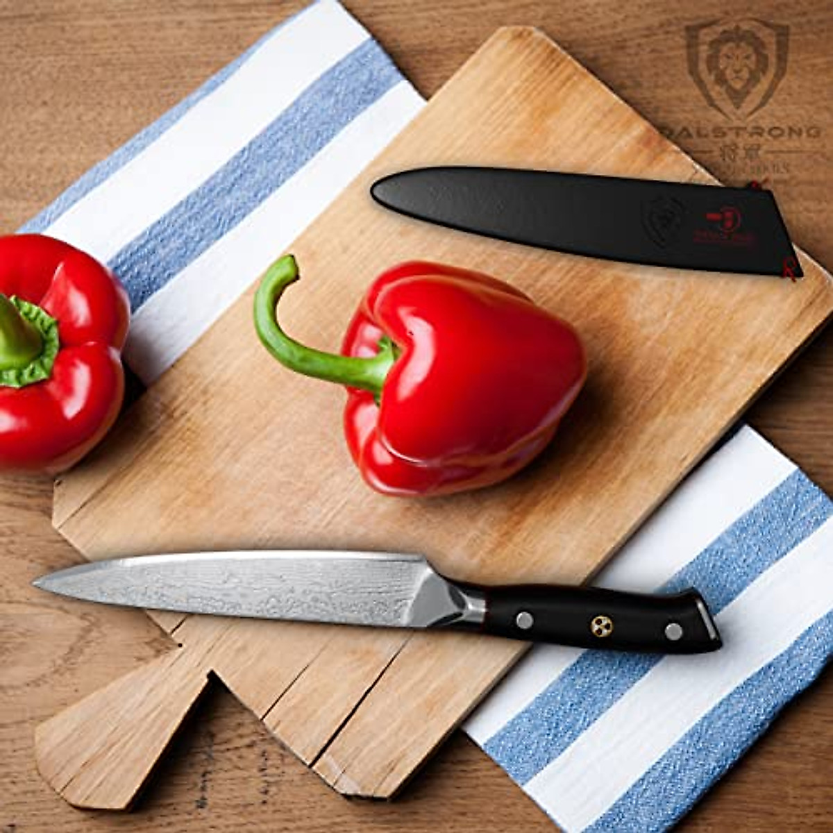 DALSTRONG Utility Knife - 6 inch - Shogun Series ELITE - Damascus - Japanese AUS-10V Super Steel Kitchen Knife - Vacuum Heat Treated - Cooking Knife Vegetables Meat - w/Sheath