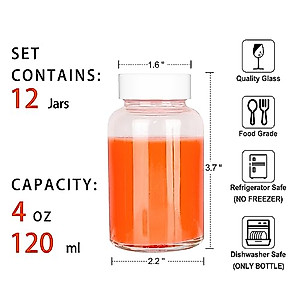 HINGWAH 12 Pack 4 OZ Glass Shot Bottles with Caps, 120 ML Empty Wellness Juice Shot Bottles, Reusable Clear Glass Bottles for Juice, Shots and Homemade Beverages