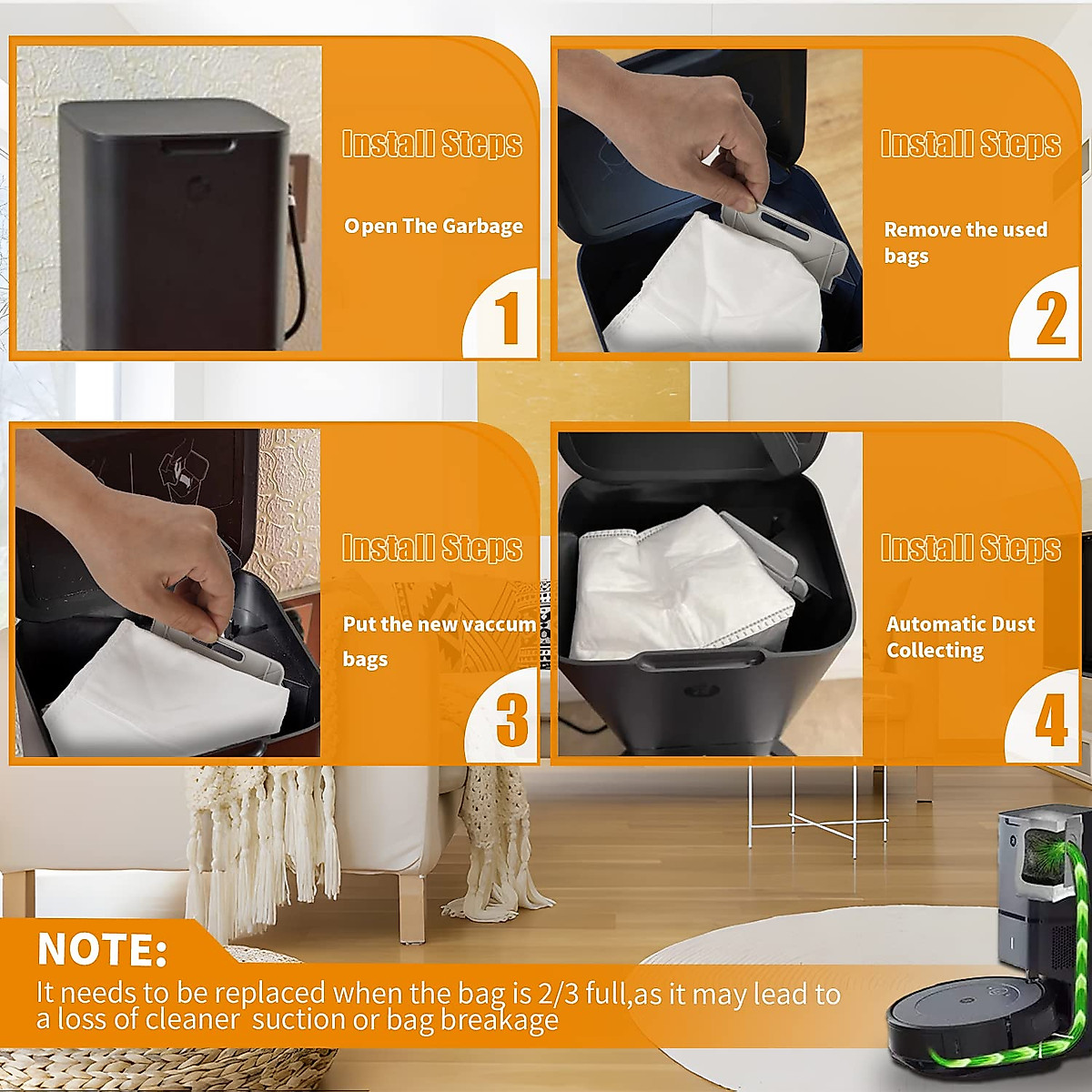 10 Pack Vacuum Bags Replacement parts for irobot Roomba, Compatible with All Roomba i & s & j Seriem Vacuum Cleaner, Clean Base i1 i1+ i3 i3+ i4 i4+ i6 i6+ i7 i7+ j7 j7+ i8 i8+ S9 S9+ Automatic Dirt