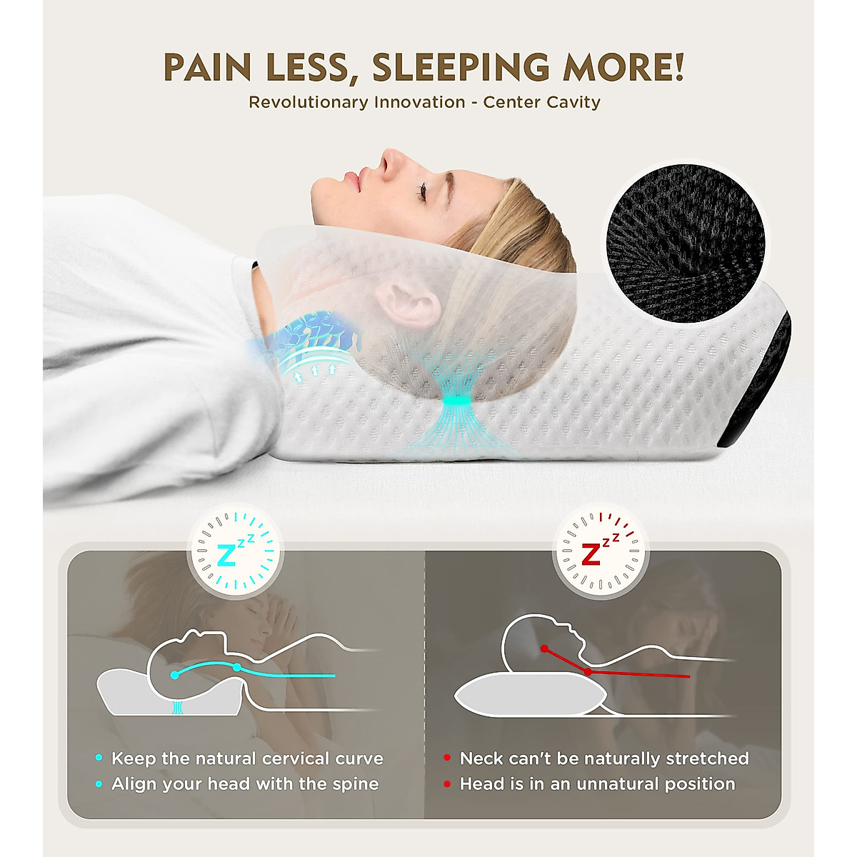 Osteo Cervical Pillow for Neck Pain Relief, Hollow Design Odorless Memory Foam Pillows with Cooling Case, Adjustable Orthopedic Bed Pillow for Sleeping, Contour Support for Side Back Stomach Sleepers