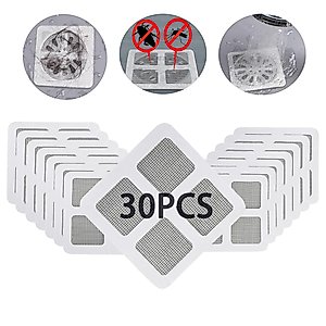 Disposable Shower Drain Cover Hair Catcher Disposable Filter Patches for Drain Shower Drain Mesh Stickers, Floor Drain Sticker for Bathroom, Laundry, Bathtub, Kitchen, Sink(30PCS)
