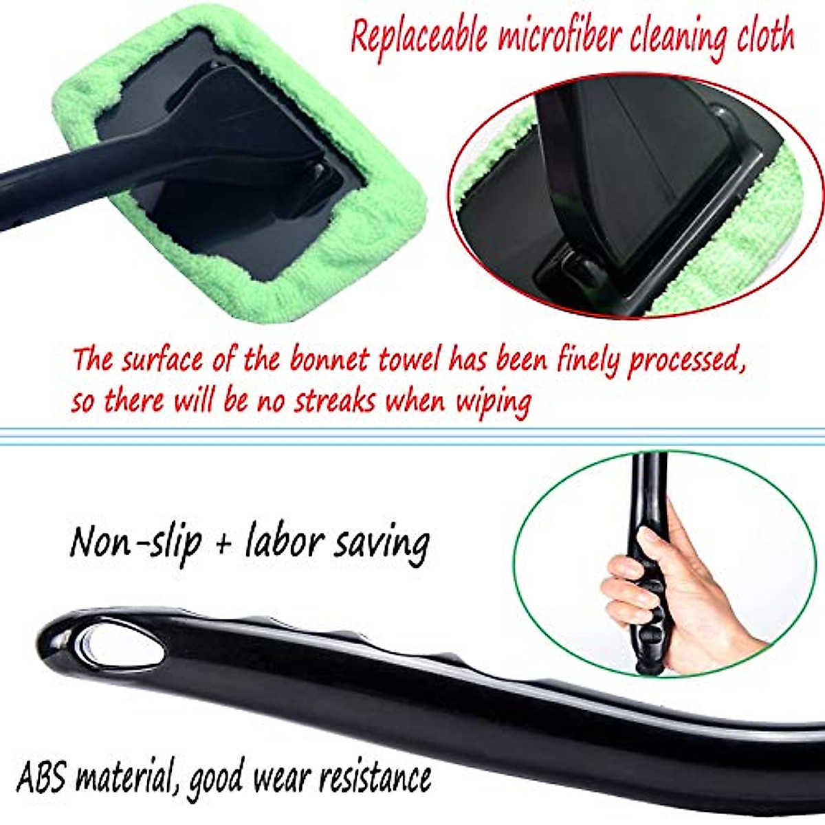 ZWZCYZ Car Window Cleaner, Windshield Cleaner Car Cleanser Brush Windshield Cleaning Tool Set with Detachable Handle 4Pcs Microfiber Cloths and Spray Bottle for Auto Windshield Wiper,Use Wet or Dry