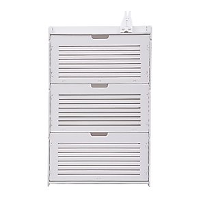 DreamRcoach 3-Layer Shoe Storage Cabinet, Tipping Shoe Cabinet, Freestanding Shoes Rack, Bamboo Shoes Shelf Rack for Hallway, Bedroom, Apartment, 19.29 x 6.69 x 42.91inch, White