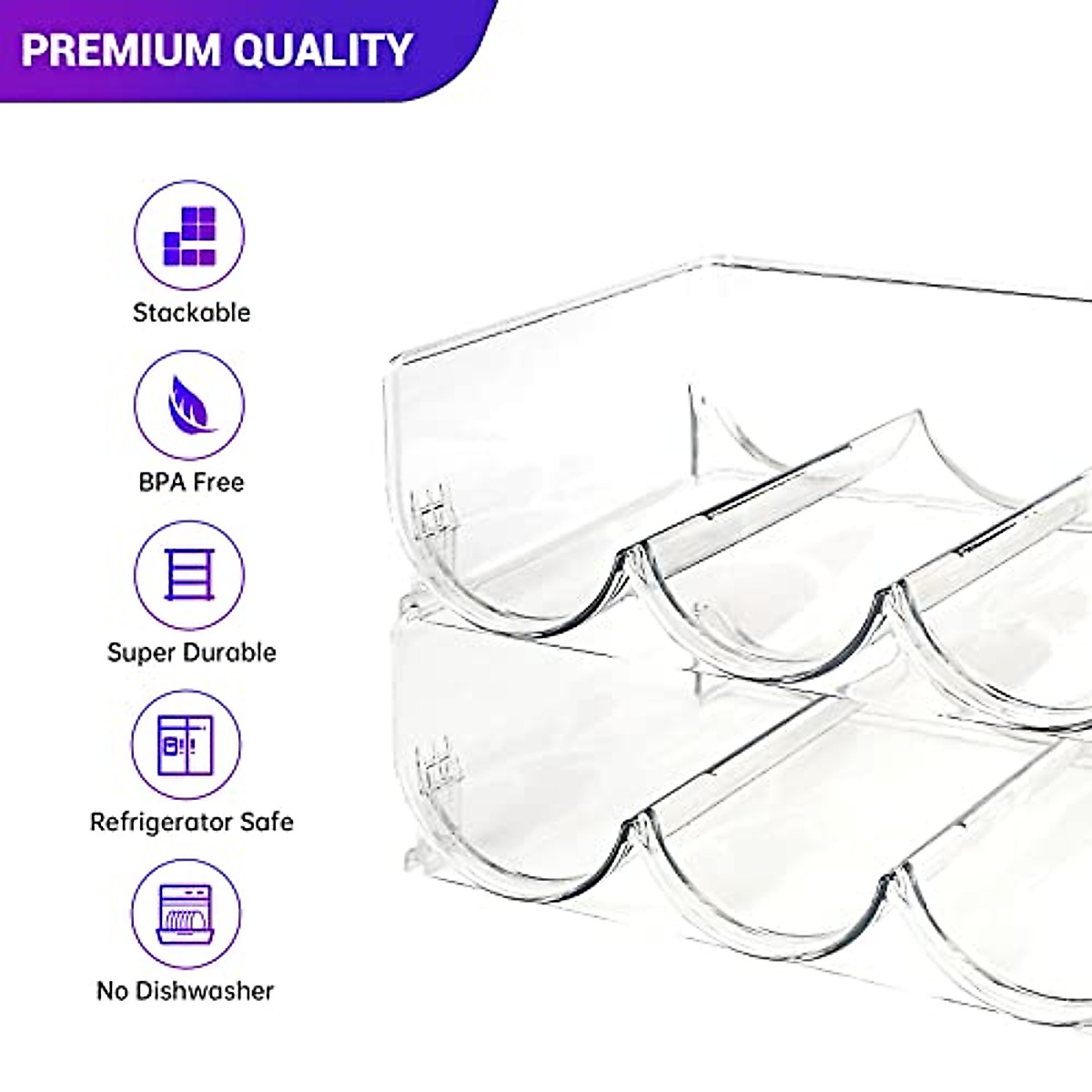 Stackable Water Bottle Organizer for Cabinet, Pantry, Freezer - Plastic Free-Standing Water Bottle and Wine Rack Storage Organizer for Kitchen Countertops, Fridge - Holds 3 Bottles Each (4 Pack)