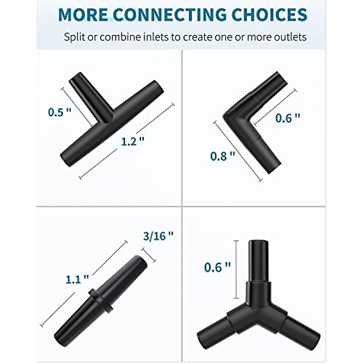 Pawfly 25 Feet Black Airline Tubing Standard Aquarium Air Pump Accessories Set with Suction Cups Connectors and Check Valves