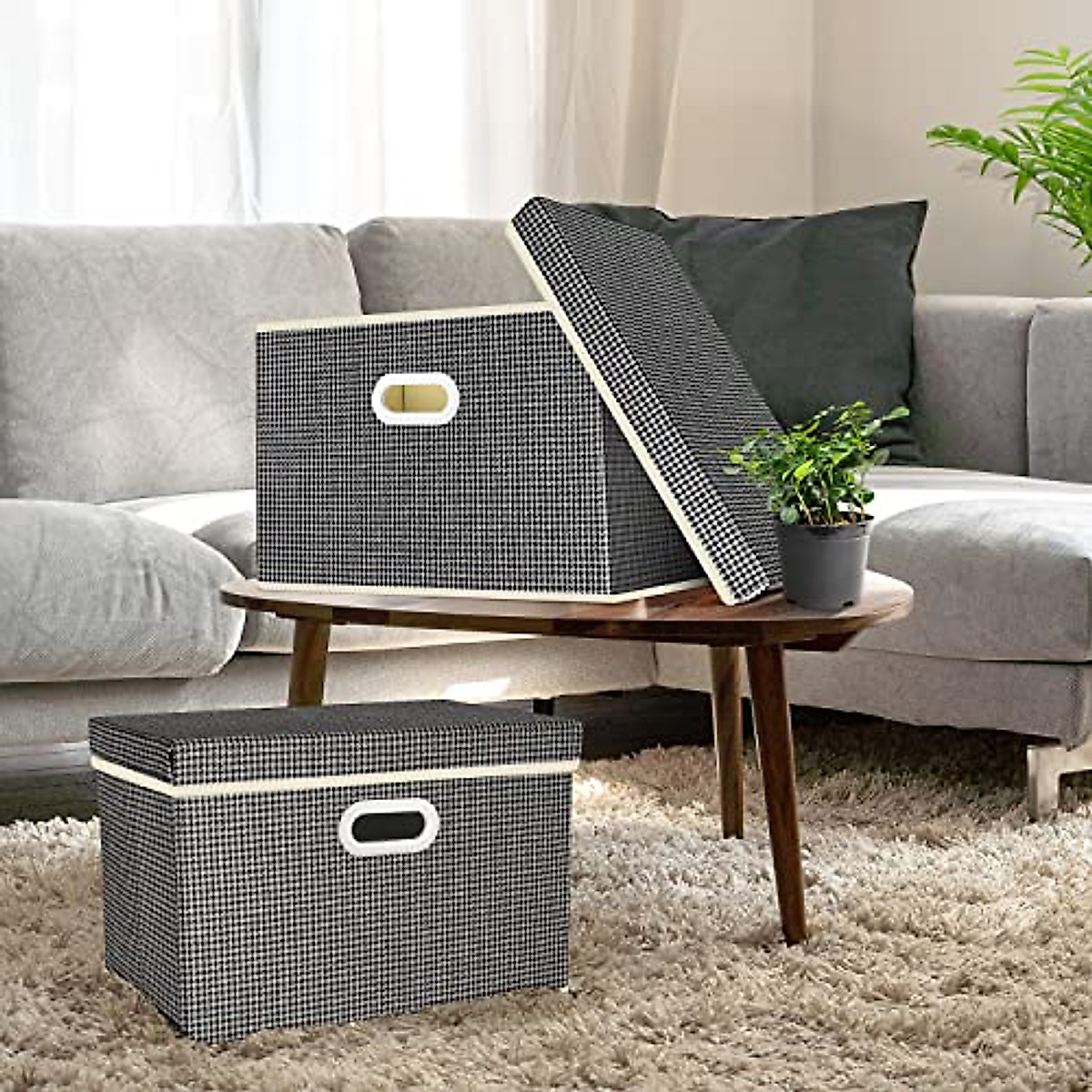TYEERS Large Collapsible Storage Bins with Lids, Patterns, Washable, Fabric Decorative Storage Boxes for Organizing 17.3x11.8x11.4 inches, 5 Pack, Gray