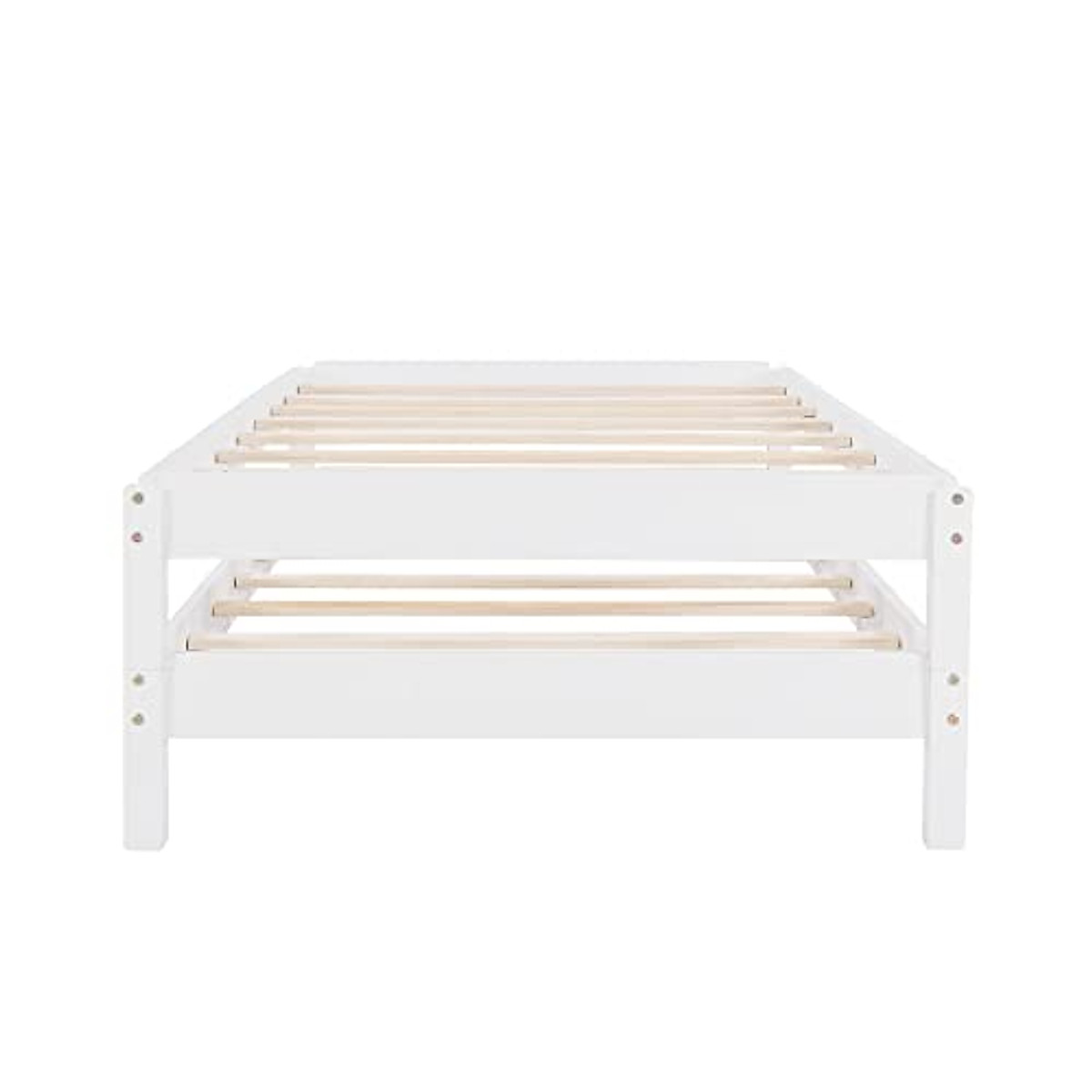 Merax Modern Solid Wood Bed Frame Mattress Foundation, Stackable Day Bed No Box Spring Needed Twin White