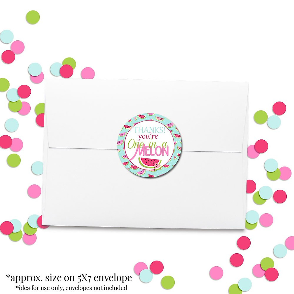 One in A Melon Thank You Sticker Labels, 40 2" Party Circle Stickers by AmandaCreation, Great for Party Favors, Envelope Seals & Goodie Bags