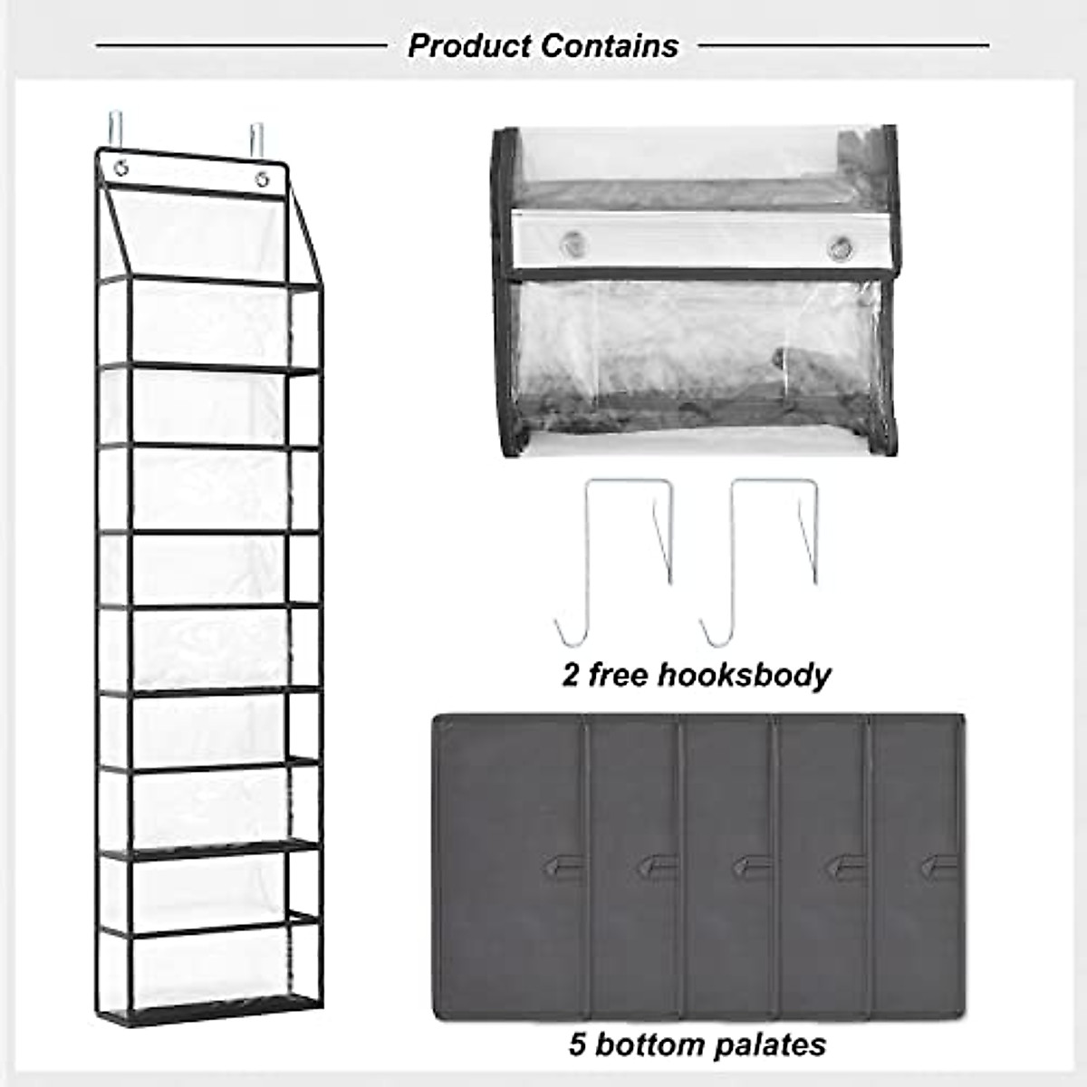 Fixwal Over The Door Hanging Pantry Organizer 5-Shelf Room Organizer with Clear Plastic Pockets Behind The Door Storage Organizer Large Capacity Organizer for Closet Bedroom Bathroom (Grey)