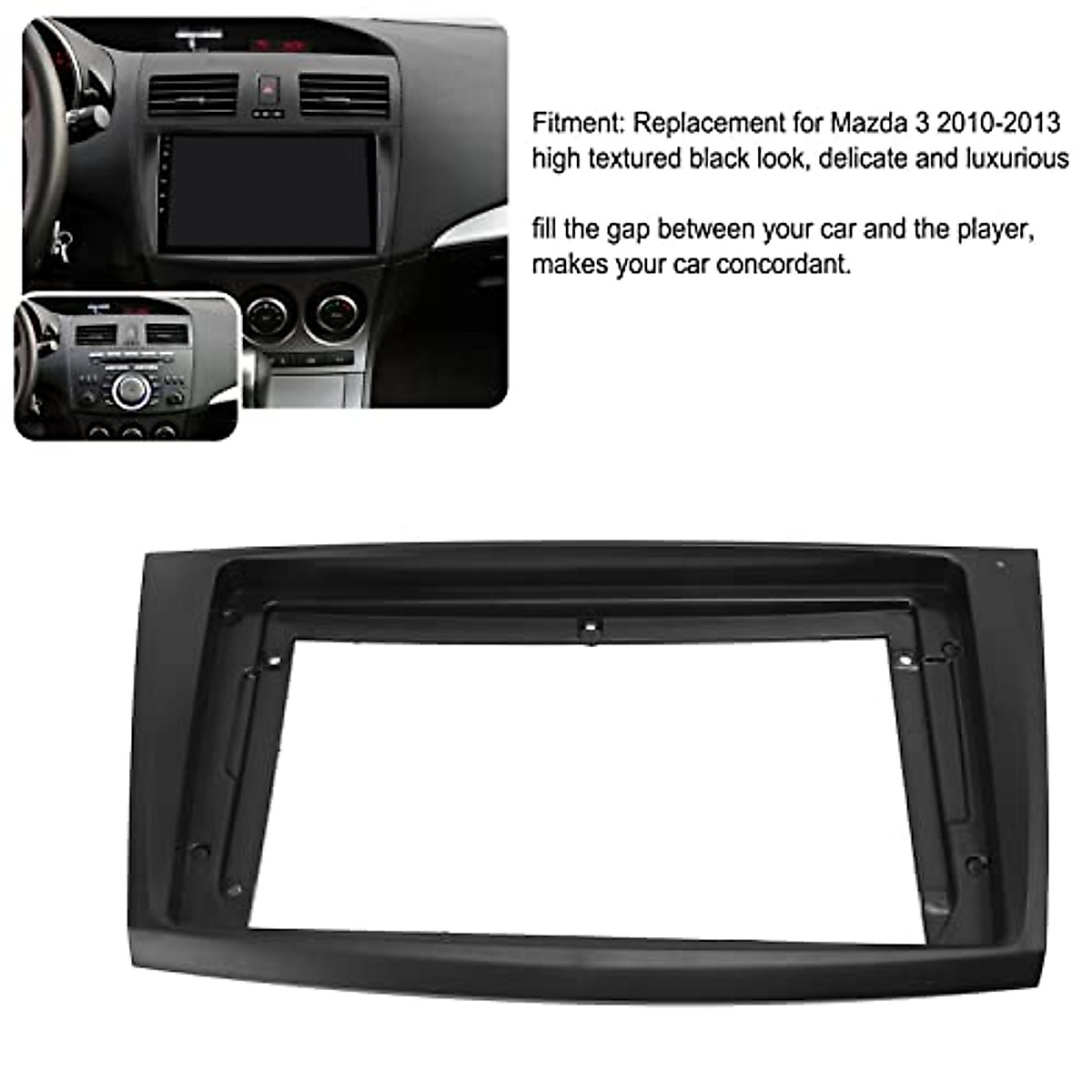 Aramox 9in Dash Fascia, Car Navigation Panel Frame Black Stereo Radio Dash Mounting Fascia Compatible with Mazda 3 2010-2013