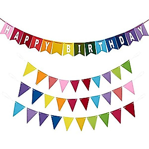 4-Piece Rainbow Happy Birthday Banner Set, Colorful Felt Pennant Flags for Party Decorations (8 Feet)