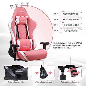 Dowinx Gaming Chair with Footrest Ergonomic Racing Style Recliner with Massage Lumbar Support, Office Armchair for Computer PU Leather E-Sports Gamer Chair High Back Pink