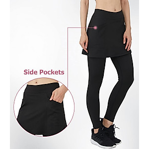 slimour Women Leggings with Skirt Attached Tennis Skirt with Leggings Golf Skirts with Leggings Exercise Skirts Hiking Black Pockets XS
