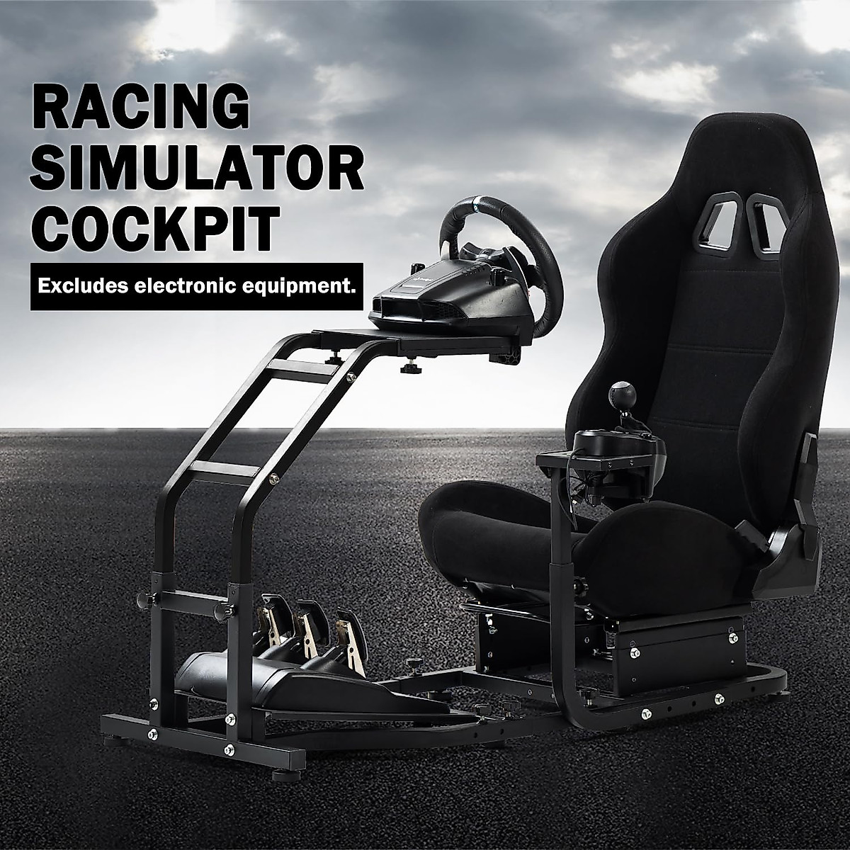 Marada Adjustable Racing Simulator Cockpit with Comfort Racing Seat Fit for Logitech/Thrustmaster G25 G27,G29 G920 G923 T80 T300RS TX F458 T500RS, Race Driving Sim Stand No Steering Wheel/Pedal