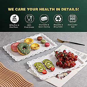 Serving Tray Food Tray for Fast Food | Snack | Fruit | Dessert - Plastic Trays Serving Platter for Kitchen | Cafeteria | Restaurant | Party | 14 x 9 Inches （4 pack)