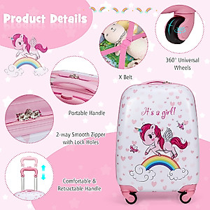 Goplus 2PC Kids Luggage, 12" & 16" Kids Carry On Luggage Set with 4 Spinner Wheels, Lightweight Rolling Spinner Suitcase for Children Toddlers Boys and Girls Travel (Unicorn)