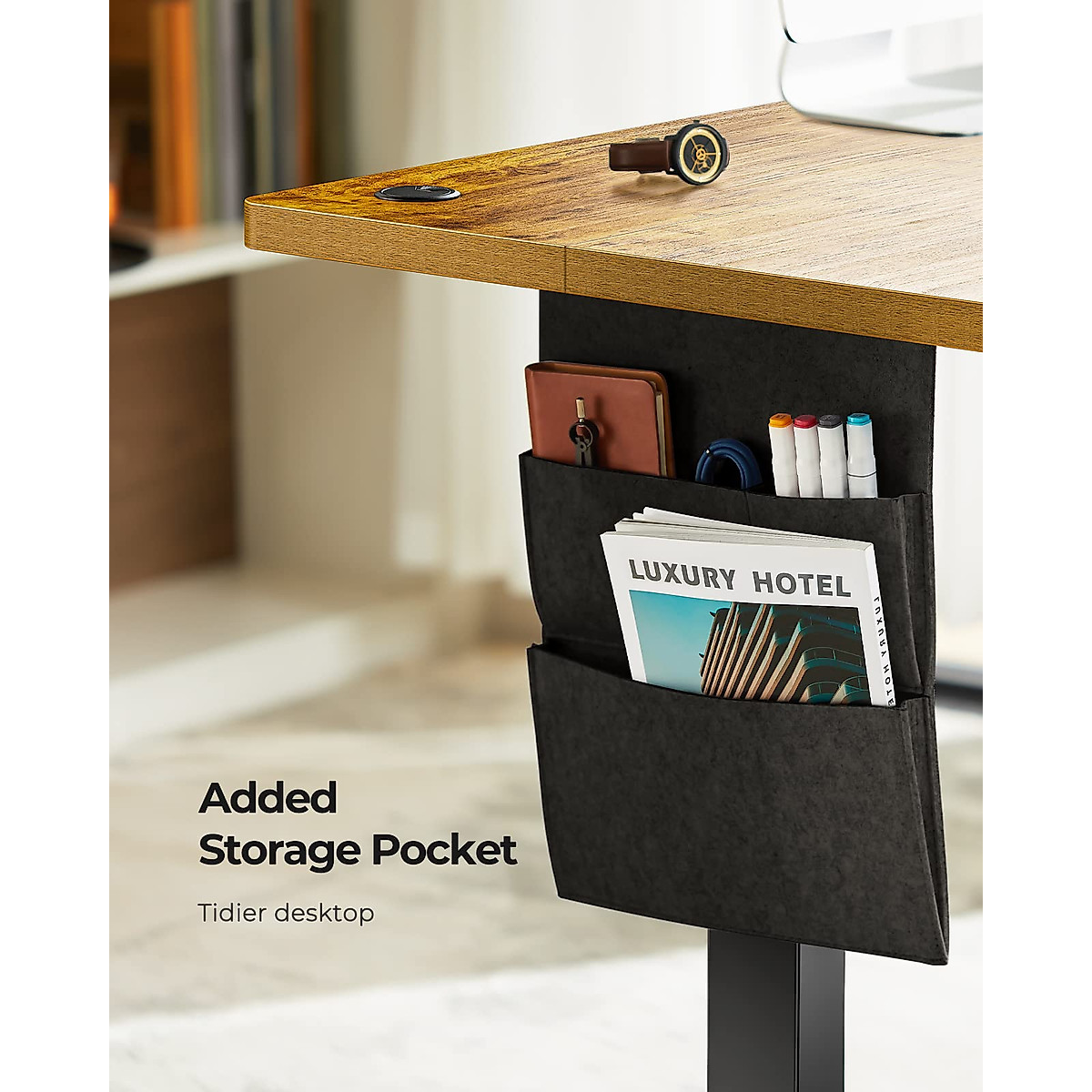 Marsail Standing Desk Adjustable Height, 48x24 Inch Electric Standing Desk with Storage Bag, Stand up Desk for Home Office Computer Desk Memory Preset with Headphone Hook