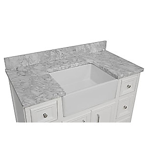 Kitchen Bath Collection Zelda 42-inch Farmhouse Vanity (Carrara/White): Includes White Cabinet with Authentic Italian Carrara Marble Countertop and White Ceramic Farmhouse Apron Sink